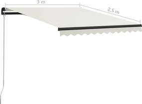 Ručně zatahovací markýza 300 x 250 cm krémová 3055185