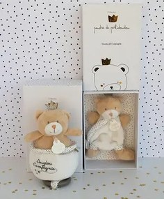 Doudou Dárková sada - Hračka s úchytem na dudlík medvídek král 15 cm /