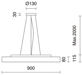 Indeluz 801D-L31A3B-02 závěsné LED svítidlo Bilog L, černé, 96W, 3000K ø87cm