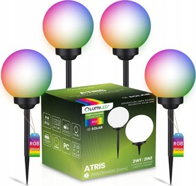 4x Solární Zahradní Lampa Led Zapichovací Ozdobná pozemní Bílá Koule 25 cm Rgb