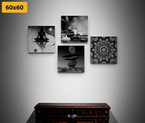 Set obrazů harmonie Feng Shui v černobílém provedení Varianta: 4x 60x60