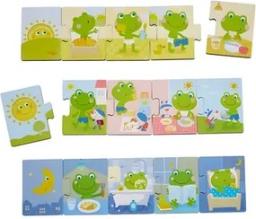 HABA Dřevěné puzzle Žabákův den / 3x5 dílků / od 2 let