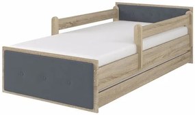 Dětská postel Max XL Čalouněná 180x90 cm - Dub Sonoma - Bez zábran a bez šuplíku - čalounění Šedá