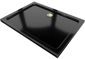 Mexen Flat obdélníková vanička do sprchového koutu slim 100 x 70 cm, Černá, sifon Zlatá - 40707010G