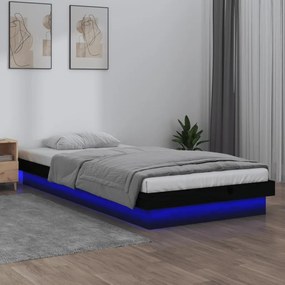 Rám postele s LED světlem černý 100 x 200 cm masivní dřevo,  819966
