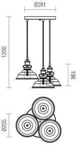 Redo 01-1004 - Lustr na lanku SAVILLE 3xE27/42W/230V