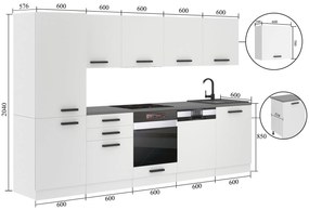 Kuchyňská linka Belini Premium Full Version 300 cm bílý mat s pracovní deskou ROSE