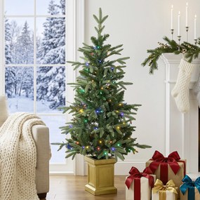 HOMCOM Umělý vánoční stromek, 120 cm Jedle s 110 LED osvětlením 147 špiček, 2 barvy světla, Dálkové ovládání