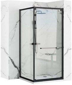 Čtvercový nebo obdélníkový sprchový kout REA SPACE IN Varianta: šířka dveří: 80 cm, šířka pevné stěny: 100 cm, orientace: Univerzální, kód produktu: , profily: černá, výplň: transparent
