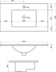 Sapho Slim keramické umyvadlo 100 x 46 cm nábytkové s otvorem pro baterii bílá 1601-100