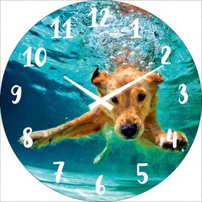 Postershop Nástěnné skleněné hodiny: Big Ben: Pes pod vodou - 34 cm