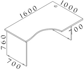 Rohový stůl Visio LUX 160 x 100 cm, pravý, dub