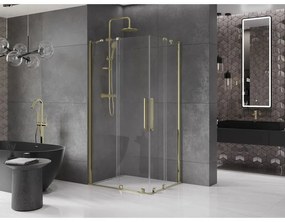 Mexen Velar Duo, sprchový kout s posuvnými dveřmi 100(dveře) x 90(dveře) cm, 8mm čiré sklo, zlatý lesklý profil, 871-100-090-02-50