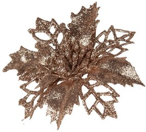 Měděná třpytivá umělá dekorace vánoční hvězda Poinsettia - Ø 9*2 cm