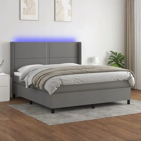 Box Spring Postel S Matrací A Led Textil Tmavě Šedá Hladké s hřebíky 160