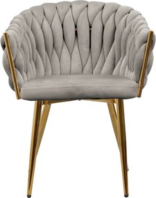 Jídelní křeslo, šedohnědá Taupe Velvet látka/gold chrom zlatý, DEILA