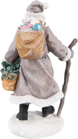 Šedá dekorace Santa s holí a panenkou - 12*9*21 cm