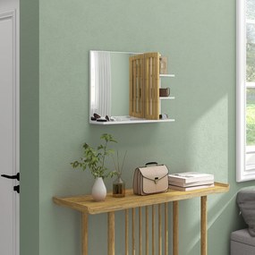 HOMCOM Moderní Zrcadlo do Koupelny Obdélníkové Nástěnné Zrcadlo se 4 Úložnými Policemi pro Makeup 45x15x58.5 cm Bílá
