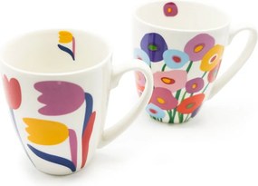 Sada 2 porcelánových hrnků Super Bloom, 350 ml – hravé květiny, červená a žlutá
