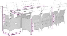 11dílný zahradní bistro set s poduškami šedý polyratan 3277241