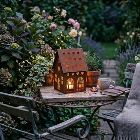 Rezavý svícen ve tvaru domku Rustic Charm - 12*12*20 cm