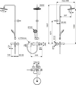 Ideal Standard - Sprchový set s vanovou baterií, průměr 20 cm, 1 proud