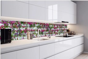 DIMEX | Fototapeta do kuchyně Květiny v truhlících KI-420-176 | 420 x 60 cm | fialová, růžová, bílá, zelená