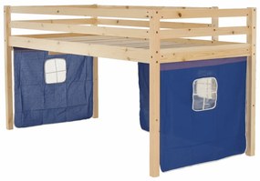 Postel s PC stolem, borovicové dřevo / modrá, 90x200 cm, ALZENA