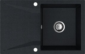 Sink Quality Obsidian, kuchyňský granitový dřez 790x500x210 mm + chromový sifon, černá skvrnitá-Brocade, SKQ-OBS.B.1KDO.X