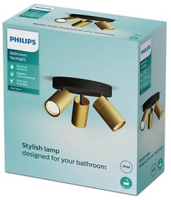 Philips - Koupelnové bodové svítidlo IDRIS 3xGU10/5W/230V IP44 černá/zlatá