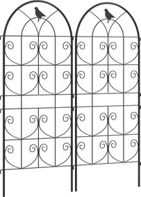 Kovová mřížka sada 2 nerezových podpěr s ptačím vzorem pro popínavé rostliny 50x120 cm černá