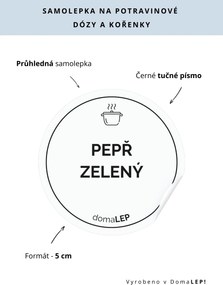 Samolepka na kořenky PEPŘ ZELENÝ průhledná 5 cm tučné písmo