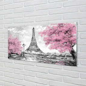 Obraz na skle Paris jarní strom 100x50 cm