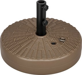 Základna slunečníku Outsunny s integrovanými rukojeťmi, stojan z HDPE a oceli se bočním výpustěm, pro tyče slunečníků Ø38/48 mm, Ø51x36 cm, hnědá a če