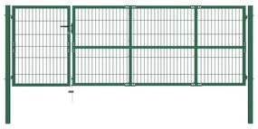 Zahradní plotová branka se sloupky 350 x 100 cm ocelově zelená 142569