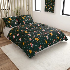 Polybavlněné povlečení SNĚHULÁK A PERNÍČEK POLY zelené Rozměr povlečení: 70 x 90 cm | 140 x 220 cm