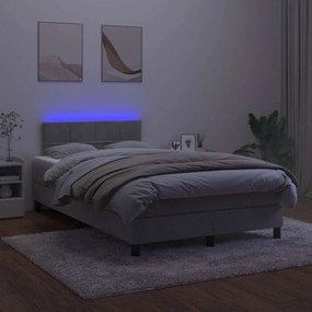 Box spring postel s matrací a LED světle šedá 120x200 cm samet 3134393