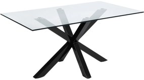 OnaDnes -20% Skleněný jídelní stůl Kave Home Argo 160 x 90 cm s černou kovovou podnoží