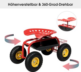 Costway Zahradní sedátko s kolečky 360 ° otočné, výškově nastavitelné
