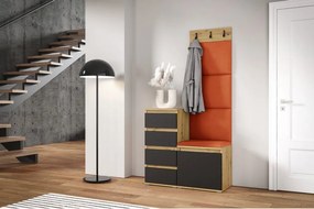 Eka Předsíňová stěna s čalouněnými panely Trinity 36 - Dub Artisan s černou / Okrová 2325