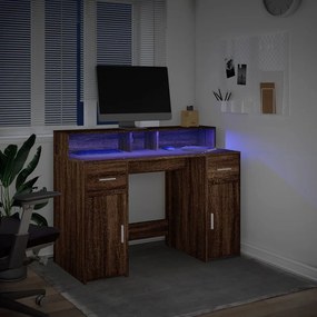 Psací stůl s LED světly hnědý dub 120x55x91 cm kompozitní dřevo 3309417