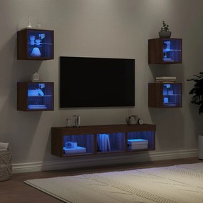 7dílná obývací stěna s LED hnědý dub kompozitní dřevo