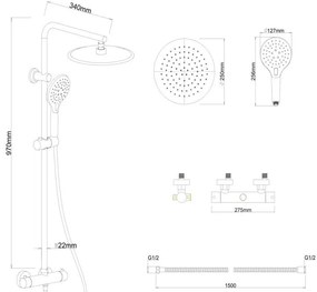 Erga Bergen Therm, sprchová souprava s termostatickou baterií a dešťovou hlavicí 25cm, černá matná, ERG-YKA-BP.BERGEN-THERM-25-BLK