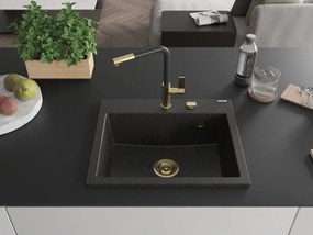 Mexen Oscar, 1-komorový granitový dřez 580x490x205 mm, černá-zlatá metalíza, 6519581000-75-G