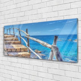akrylový obraz Schody Moře Architektura 125x50 cm