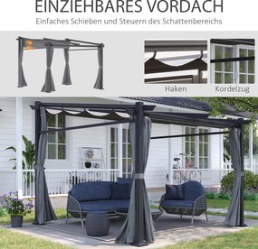 Outsunny pergola 2,97 x 2,95 m, voděodolný pavilon se sluneční stříškou, boční panely, kryt terasy, polyester, tmavě šedá | Aosom