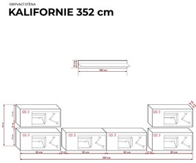 Ral Obývací stěna KALIFORNIE 2, 352 cm - Bílý lesk