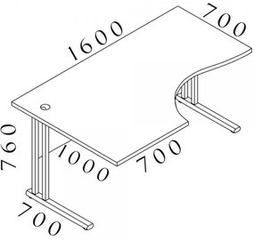 Rohový stůl Visio LUX 160 x 100 cm, levý