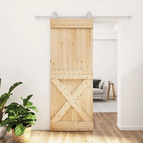 Posuvné Dveře S Kováním 80 X 210 Cm Masivní Borové Dřevo