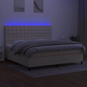 Box spring postel s matrací a LED krémová 200x200 cm textil 3135226